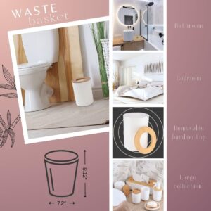 EVIDECO French Home Goods White Bathroom Trash Can Padang Bamboo Top 1.3 Gal - Stylish and Sustainable 5L Waste Solution