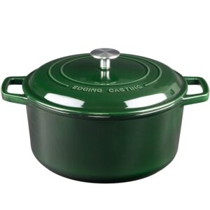 edging casting enameled cast iron dutch oven 6 quart, enamel dutch oven pot with lid, dual handles, bread oven, cookware, braiser for soup, meat, bread baking, green