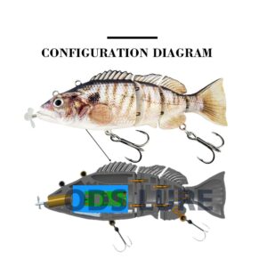 Robotic Swimming Lure,ODS Electric Fishing Lure 4 Segment Jointed Swimbait USB Rechargeable Robotic Lure for Bass Trout Pike