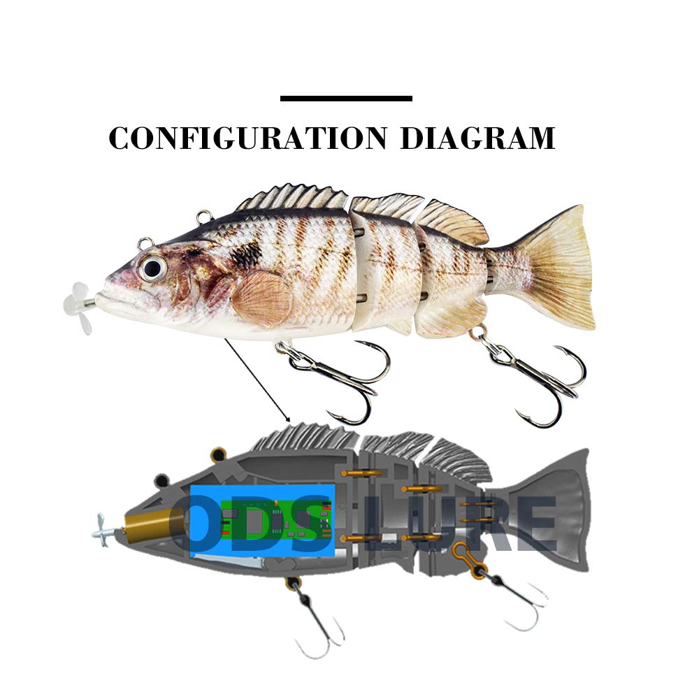 Robotic Swimming Lure,ODS Electric Fishing Lure 4 Segment Jointed Swimbait USB Rechargeable Robotic Lure for Bass Trout Pike