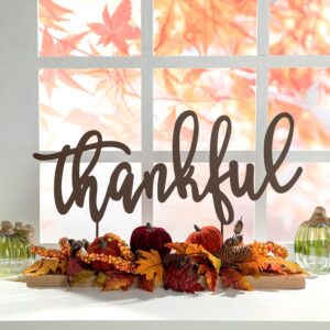 Glitzhome Autumn Harvest Table Centerpiece - Metal Thankful Sign with 24" L Artificial Floral Maple Leaves Pumpkins Pinecones and Berries Arrangement for Harvest Party Thanksgiving Fall Ornaments