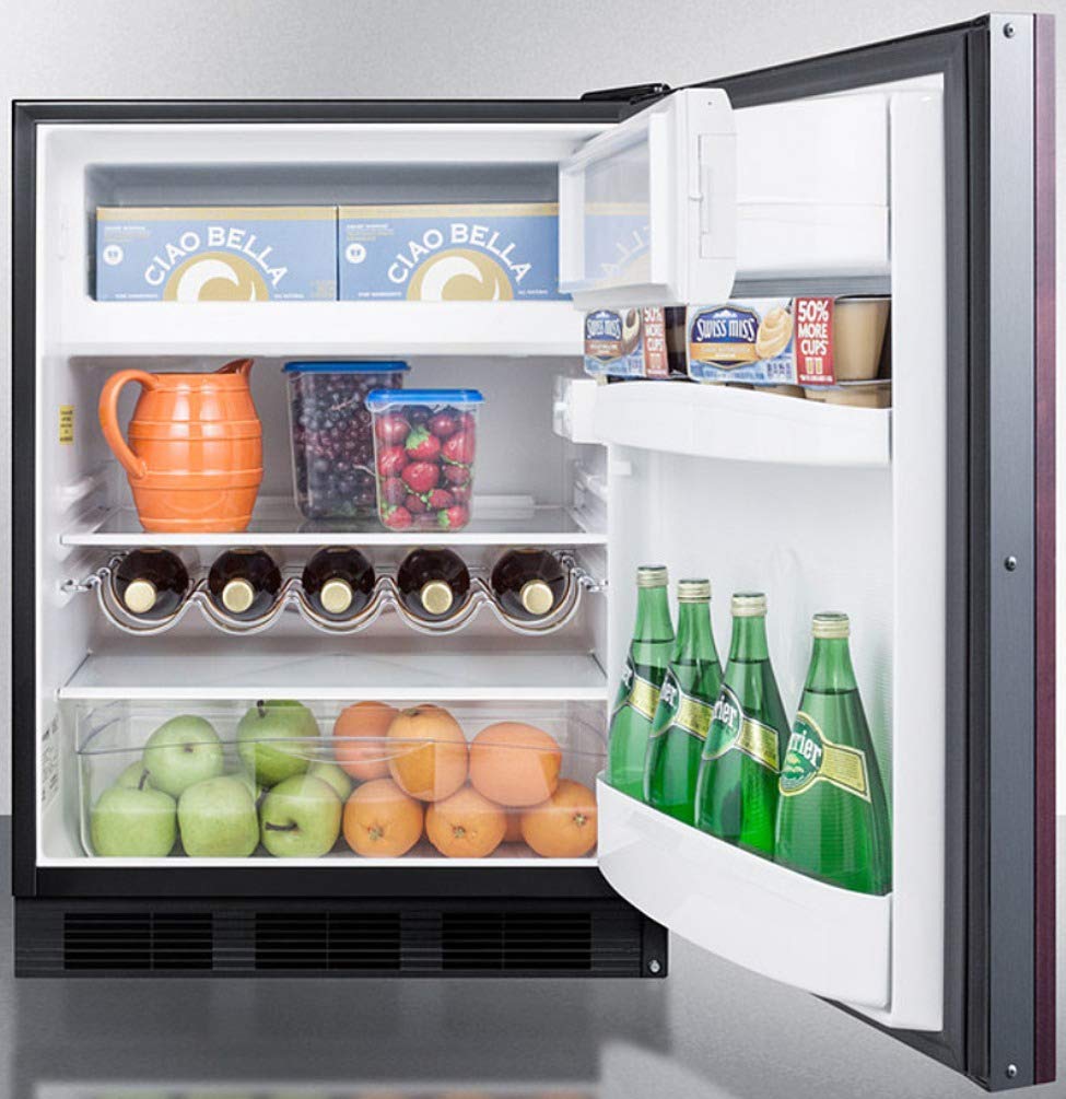 Summit Appliance CT663BKBIIFADA 24" Wide Built-In Refrigerator-Freezer, ADA Compliant (Panel Not Included); 5.1 cu.ft; Cycle Defrost with Deluxe Interior; Adjustable Glass Shelves