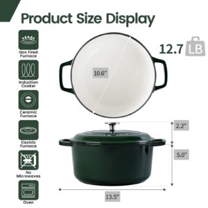 EDGING CASTING Enameled Cast Iron Dutch Oven 6 Quart, Enamel Dutch Oven Pot with Lid, Dual Handles, Bread Oven, Cookware, Braiser for Soup, Meat, Bread Baking, Green