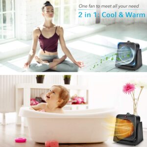 Portable Air Circulator Fan for Office - Personal Compact Quiet Table Desktop Heater Fan Combo w/Circulating & Heating Modes 45° Adjustable Angles, for Small Home Bedroom Indoor use