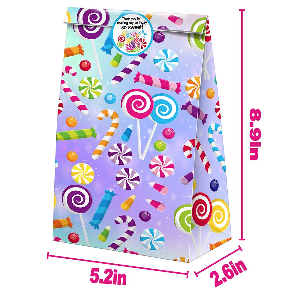 Candyland Goodie Bags-24 Pcs Candy Party Favors Bags with Stickers, Candy land Goody Gift Treat Bags Candyland Themed Birthday Party Supplies