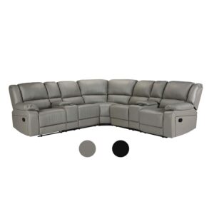 freesnooze manual reclining sectional sofa recliner sofa with cup holders and 2 storage consoles for living room furniture(pu grey)