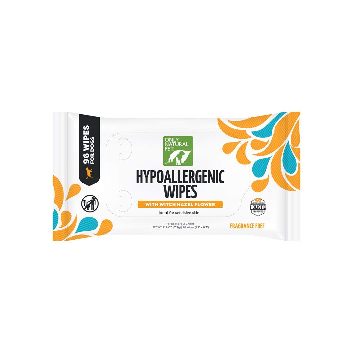 Only Natural Pet Hypoallergenic Wipes - Ideal for Sensitive Skin, Formulated with Witch Hazel Flower, Pet Wipes, Dog Grooming Wipes, Dog Wipes Cleaning Deodorizing - Contains 96 Wipes