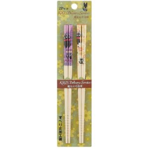 kiki's delivery service bamboo chopstick 2pcs set -anti-slip grip for ease of use - authentic japanese design - lightweight, durable and convenient