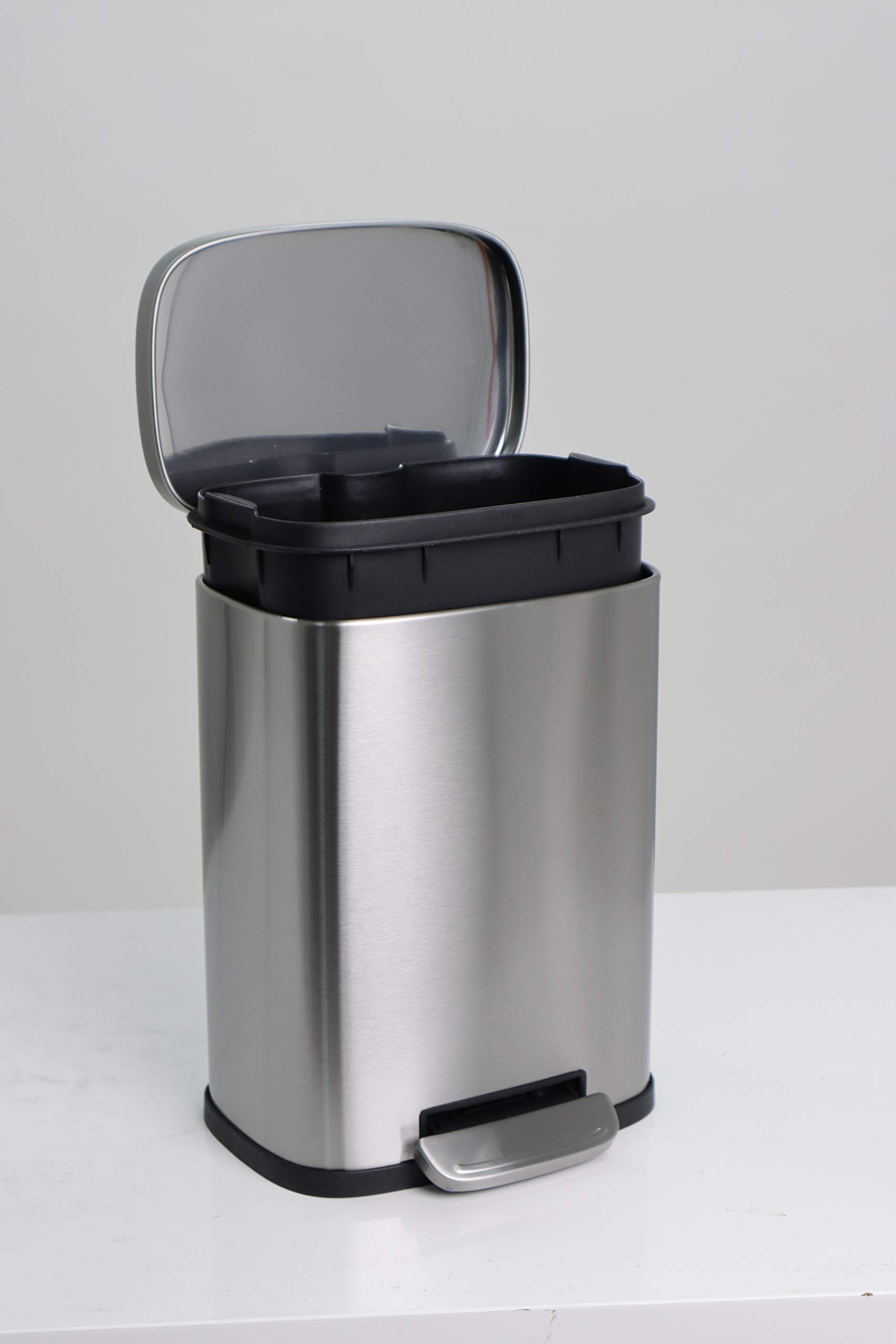 Eviva Totti 1.3 Gallon Stainless Steel Matte Finish Rectangular Trash Can with Soft Closing Lid