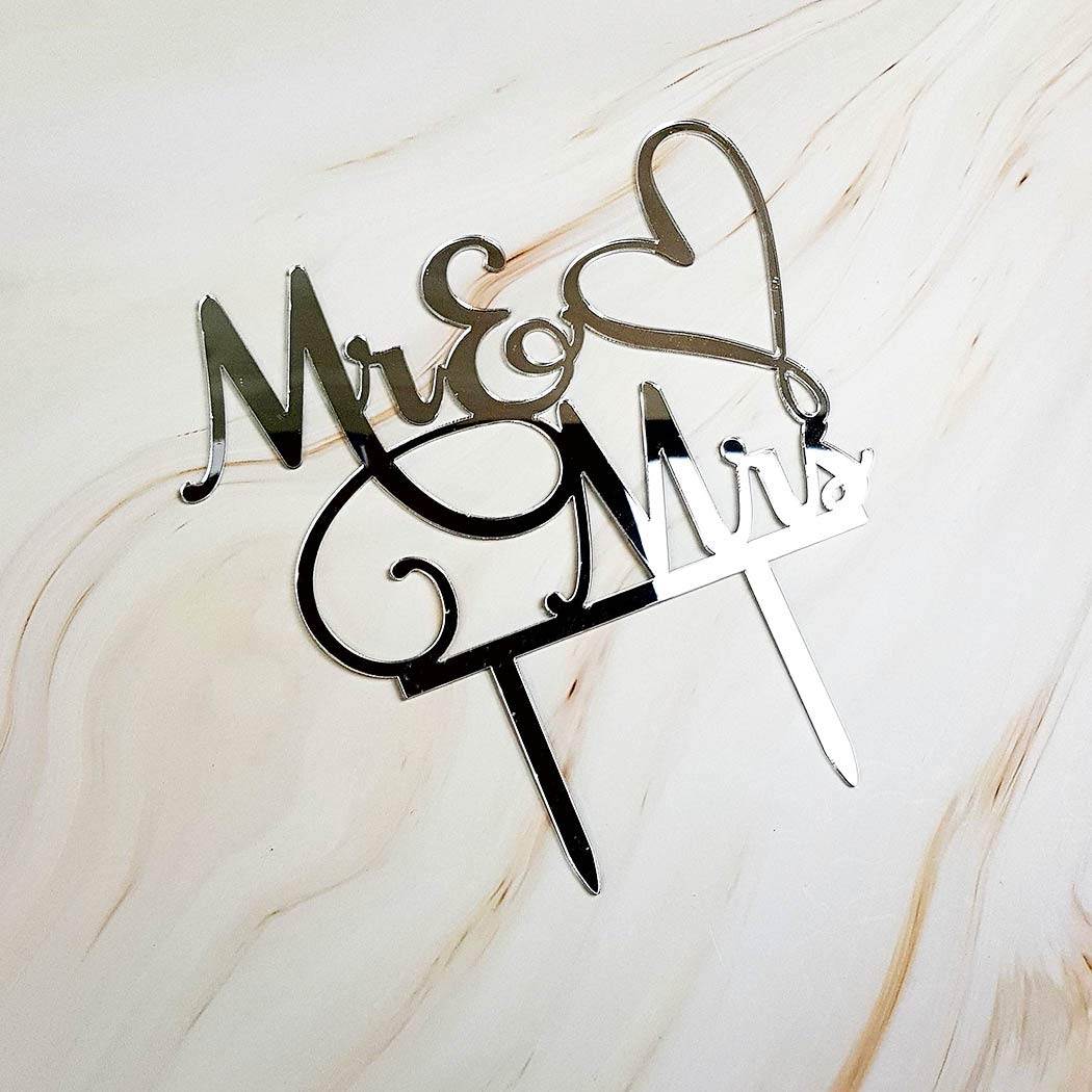 AMINJIE Mr and Mrs Cake Topper, Bride and Groom Sign Wedding/Engagement Cake Toppers Decoration, Mirror Silvery Acrylic