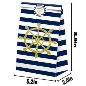 SamPartyShop Nautical Goodie Bags - 24 Pcs Nautical Party Favors Candy Bags with Stickers, Nautical Goody Gift Treat Bags Nautical Themed Birthday Party Supplies