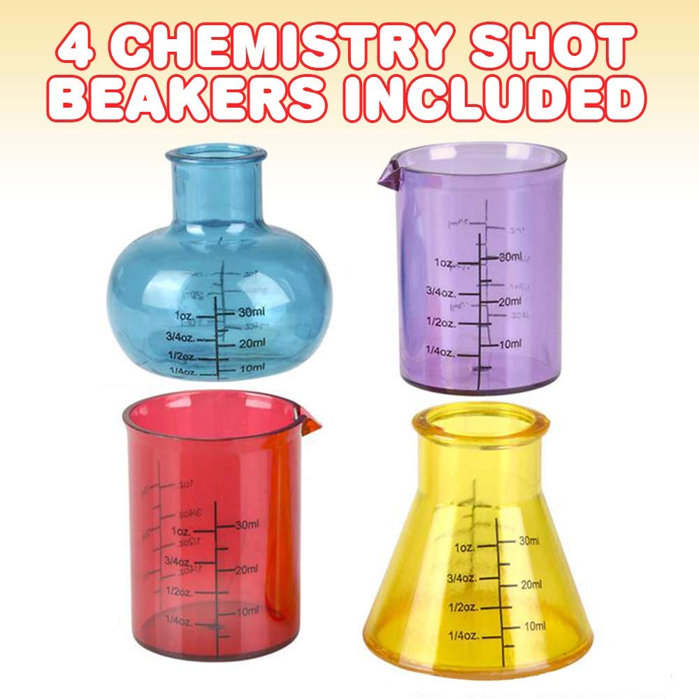 ArtCreativity Chemistry Glass Set, 4 Plastic Laboratory Glasses, Funny Scientific Gifts for Adults, Cool Chemistry Graduation Gag Gift, Unique Drinking Gifts for Men and Women