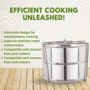 Stackable Stainless Steel Insert Pans - 8QT- Inserts for Instant Pot - Pan for Instapot - Accessories for Instant Pot- Size 8QT - Pressure Cooker Steamer Pan Accessories (8QT)