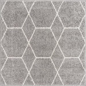 Unique Loom Trellis Frieze Collection Area Rug - Geometric (3' Square, Light Gray/ Ivory)