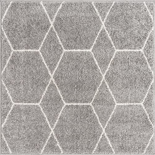 Unique Loom Trellis Frieze Collection Area Rug - Geometric (3' Square, Light Gray/ Ivory)