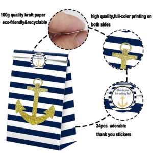 SamPartyShop Nautical Goodie Bags - 24 Pcs Nautical Party Favors Candy Bags with Stickers, Nautical Goody Gift Treat Bags Nautical Themed Birthday Party Supplies