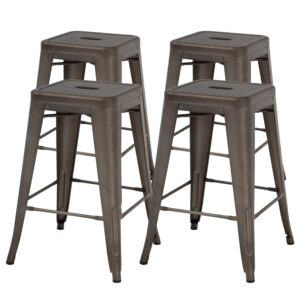 vnewone metal bar stools set of 4 counter height barstools stackable metal chairs high backless dining stool bar chair for indoor outdoor patio home kitchen (24", gun)