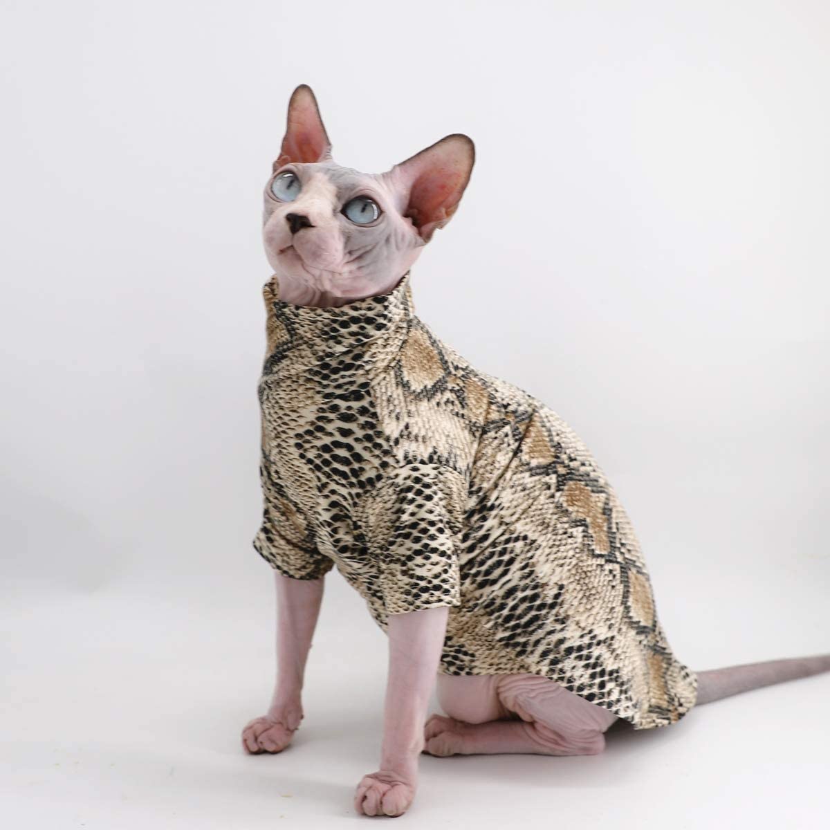 Limited Edition Cool Sphynx Hairless Cat Summer Snake Skin Pattern Cotton T-Shirts Pet Clothes, Round Collar Vest Kitten Shirts Sleeveless, Cats & Small Dogs Apparel (L (6.6-8.8 lbs), Black)