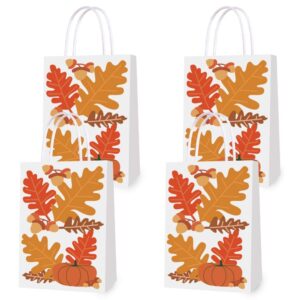 bchocks 16 pieces fall gift bags - maple leaf/pumpkin/chestnut design elements gift bags with handles, great for fall themed wedding, birthday party favors, bridal shower