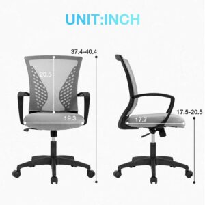 Ergonomic Office Chair Desk Computer Mesh Executive Task Rolling Gaming Swivel Modern Adjustable with Mid Back Lumbar Support Armrest for Home Women Men (Grey)