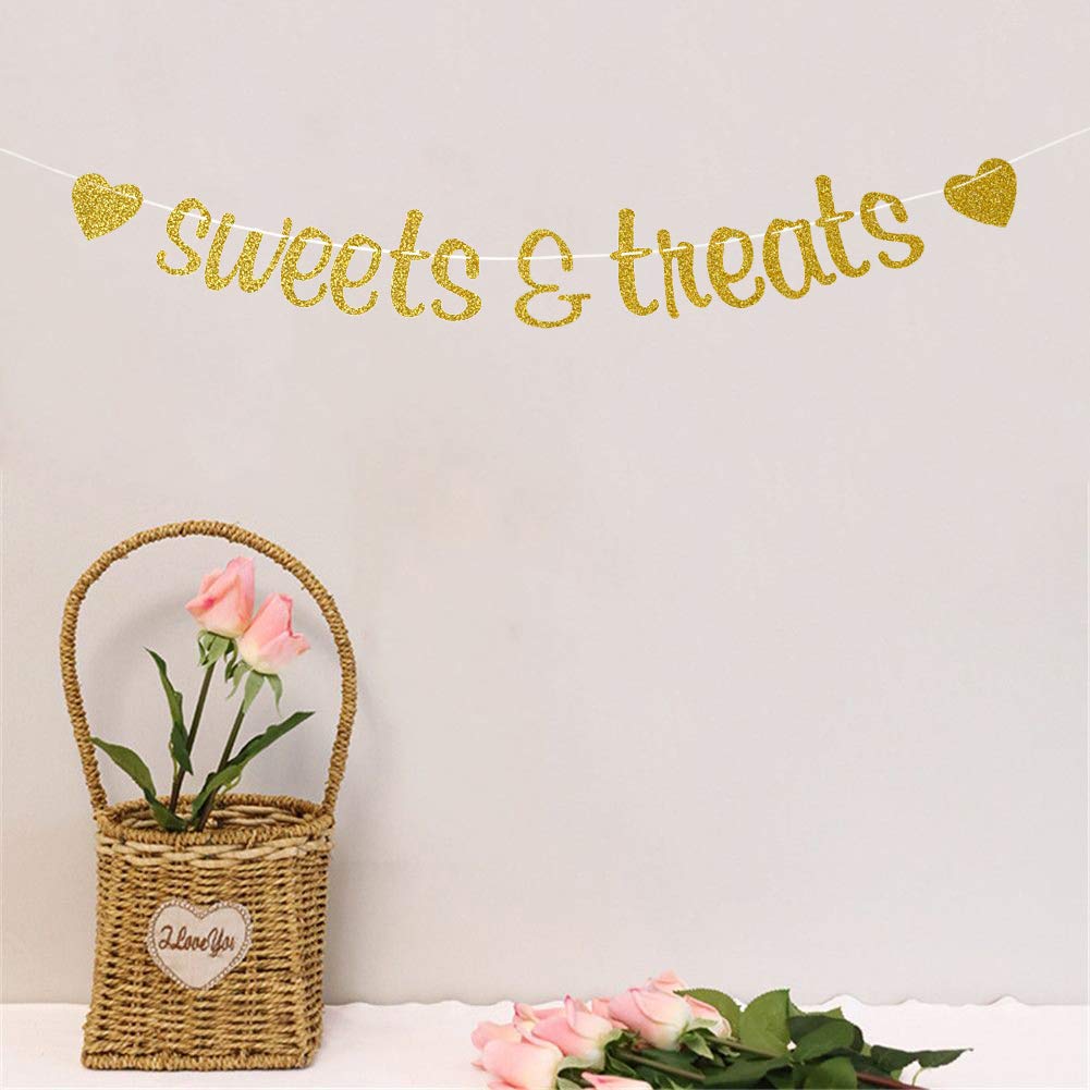 Sweets & Treats Banner Birthdy Wedding Baby Shower Bridal Shower Party Decorations Glittery Bar Party Photo Booth Props