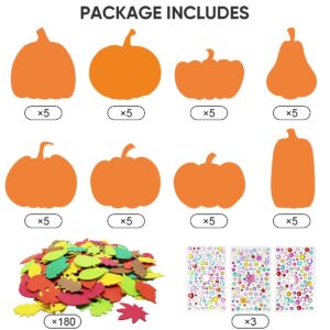 40Pcs Halloween Foam Pumpkin Craft Kit Decorations with Foam Fall Maple Leaves Rhinestone Stickers for Halloween Thanksgiving Kids Art Crafts Decorations