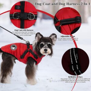 Gyuzh Dog Coat with Harness Winter Dog Coat Fleece Dog Jacket Waterproof Dog Coat Zipper Dog Jacket Puppy Coat Small Dog Clothes Dog Coat with Reflective Harness for Smal Medium Large Dogs