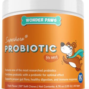 Wonder Paws Probiotics for Dogs – Daily Probiotic Supports Gut Health, Digestion, Gas, Bloating, Constipation, Stomach Relief & Immune Support - With Natural Probiotic & Prebiotic – 90 Probiotic Chews