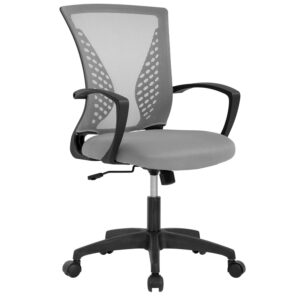 ergonomic office chair desk computer mesh executive task rolling gaming swivel modern adjustable with mid back lumbar support armrest for home women men (grey)