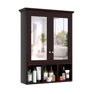 VEIKOUS 23.6 x30.4inch Medicine Cabinets for Bathroom, Oversized Bathroom Cabinet Wall Mounted w/Dual Mirror Doors & Adjustable Shelves, Espresso