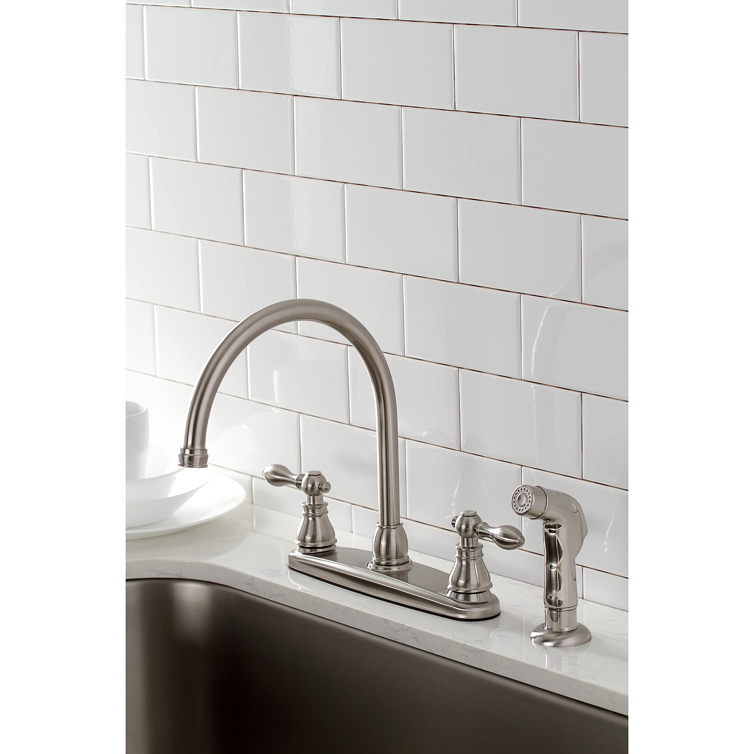 Kingston Brass KB728ACLSP American Classic 8" Centerset Kitchen Faucet, Brushed Nickel, 10.25 x 8.63 x 10.81