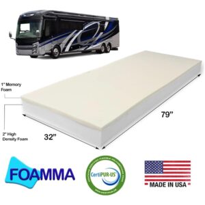 Foamma 3” x 32” x 79” Truck, Camper, RV Memory Foam Bunk Mattress Replacement, Made in USA, Comfortable, Travel Trailer, CertiPUR-US Certified, Cover Not Included