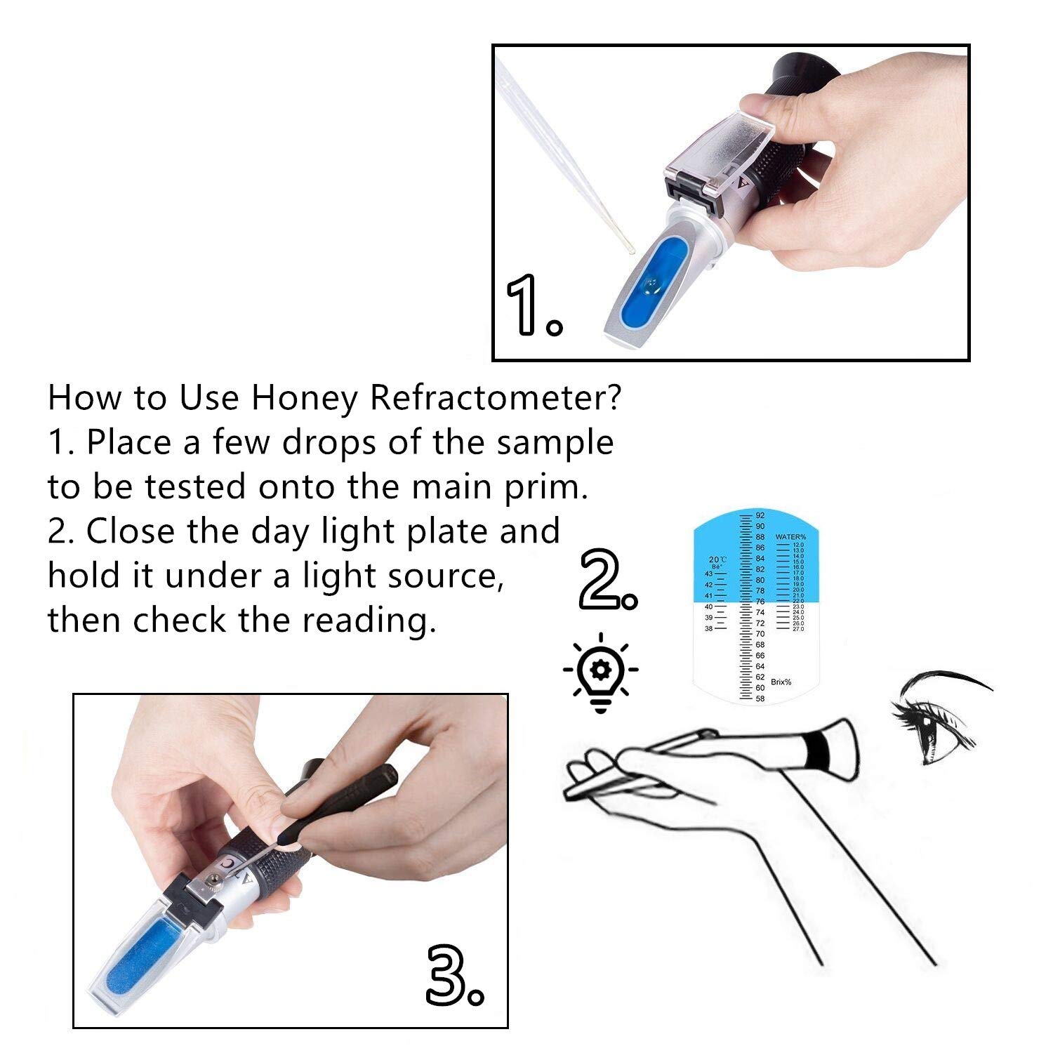 ZffXH Honey Maple Syrup Brix Refractometer/ 58-90 Brix 10-33 Moisture Meter/Homebrew Sucrose Brewing Sugar Aichose Hydrometer/Beekeeping Supply ATC