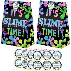 slime goodie bags-24 pcs slime party favors candy bags with stickers, slime goody gift treat bags slime themed birthday party supplies