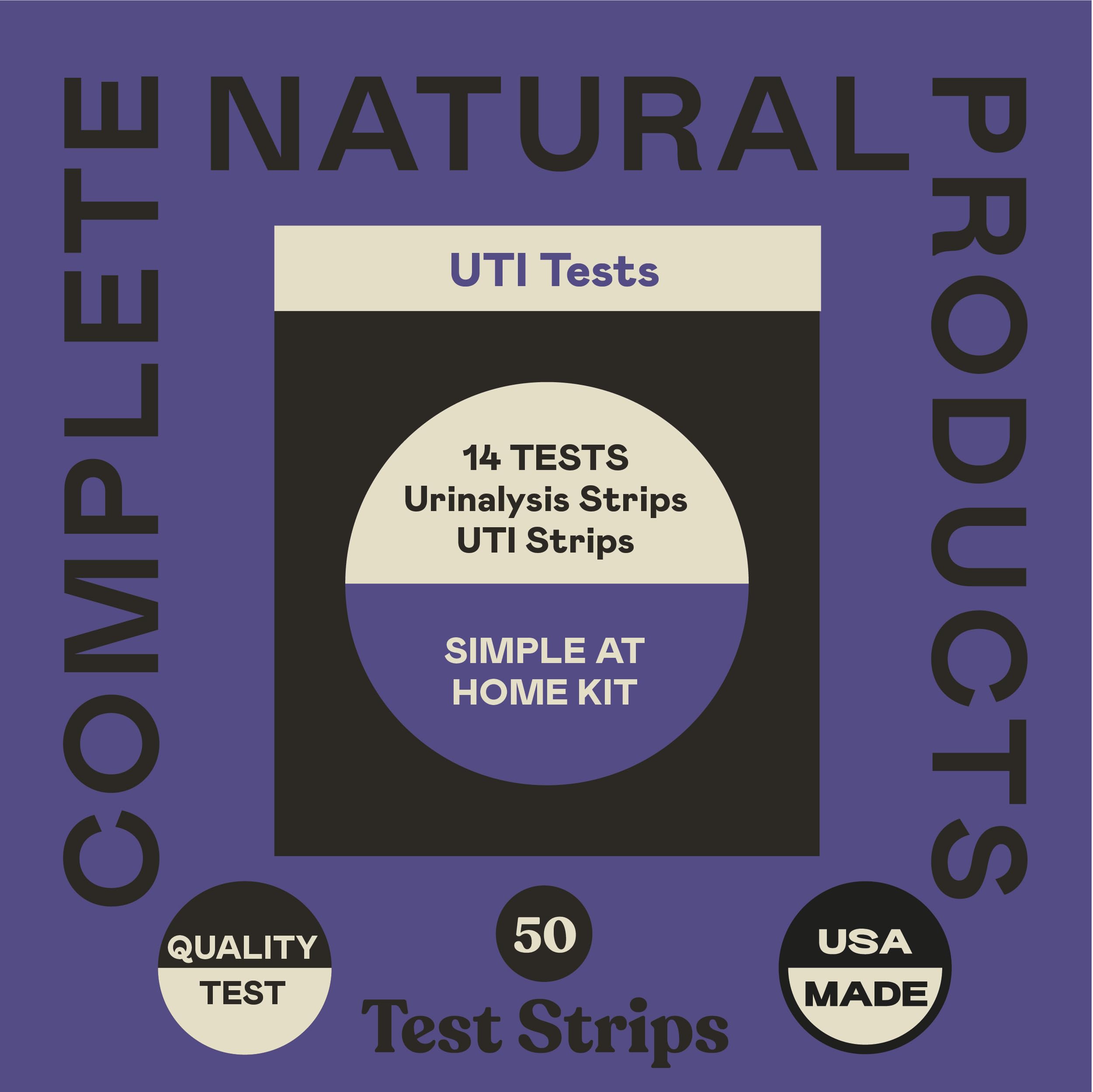 Complete Natural Products UTI Test Strips & Kit - UTI Testing Kit, 50 Count Test Strips for pH, Leukocytes, & Nitrites