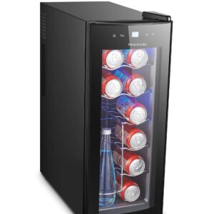 FRIGIDAIRE EFRW1225AMZ EFRW1225 Wine & Beverage Cooler with Curved Glass Door-12 Drinks Fridge, Digital Control, Ideal for Home, DC Rated for Use with Car Cord or AC Adapter, Black, 12-bottle