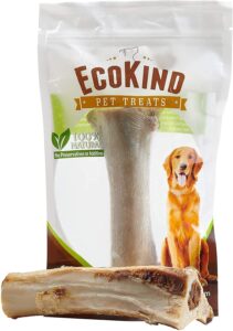 eco kind all-natural stuffed shin bone for dogs | large filled dog bones for all breeds | digestible & nutritional meaty pet treats for aggressive chewers | stuffed shin bone (1 bone, 6 inch)