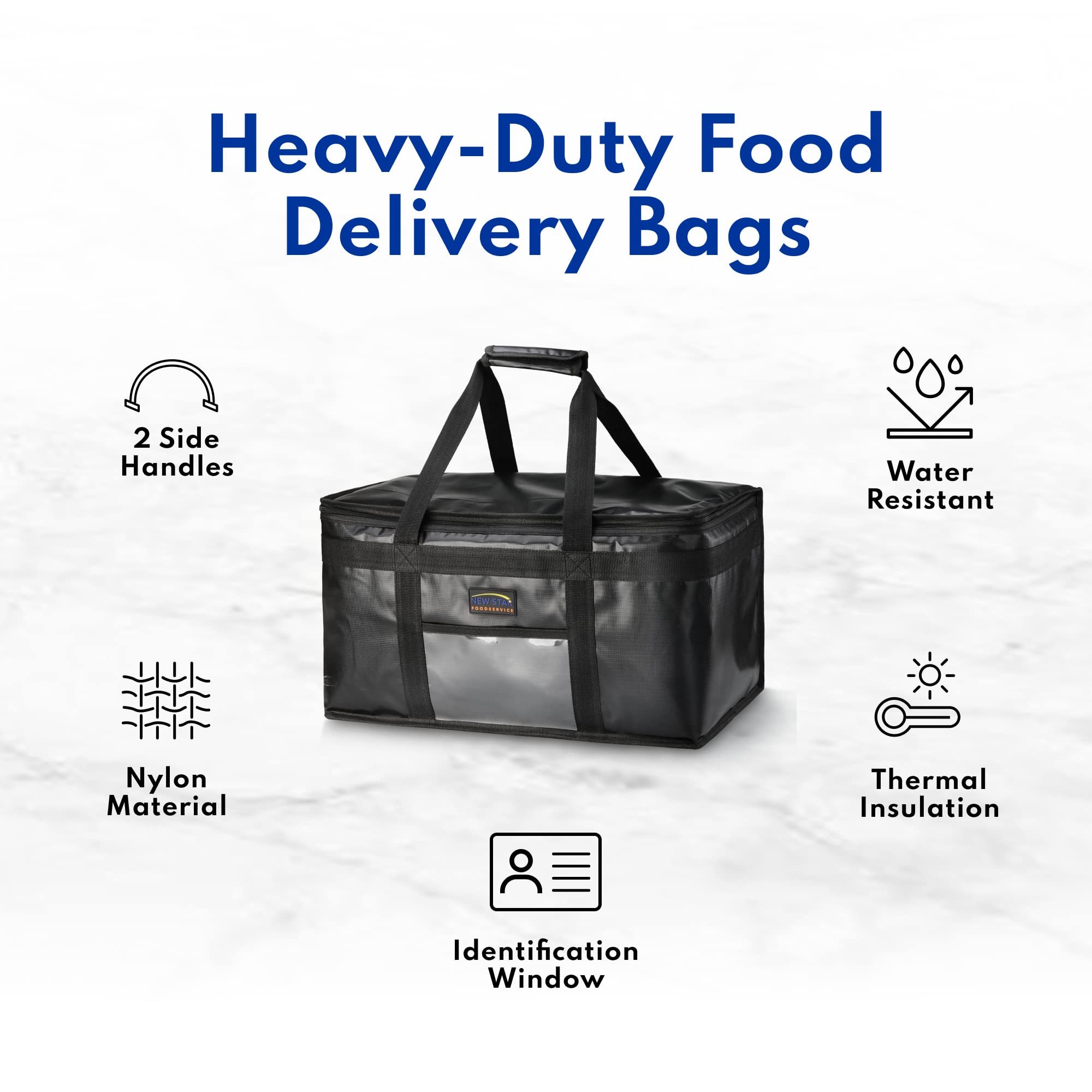 New Star Foodservice 1028690 Commercial Quality Insulated Food Delivery Bag Full-Size, 21.5" W x 11" H x 12.5" D, Black