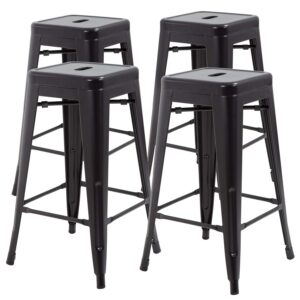 vnewone 30 inches metal bar stools set of 4 counter height barstools stackable metal chairs high backless dining stool bar chair for indoor outdoor patio home kitchen black