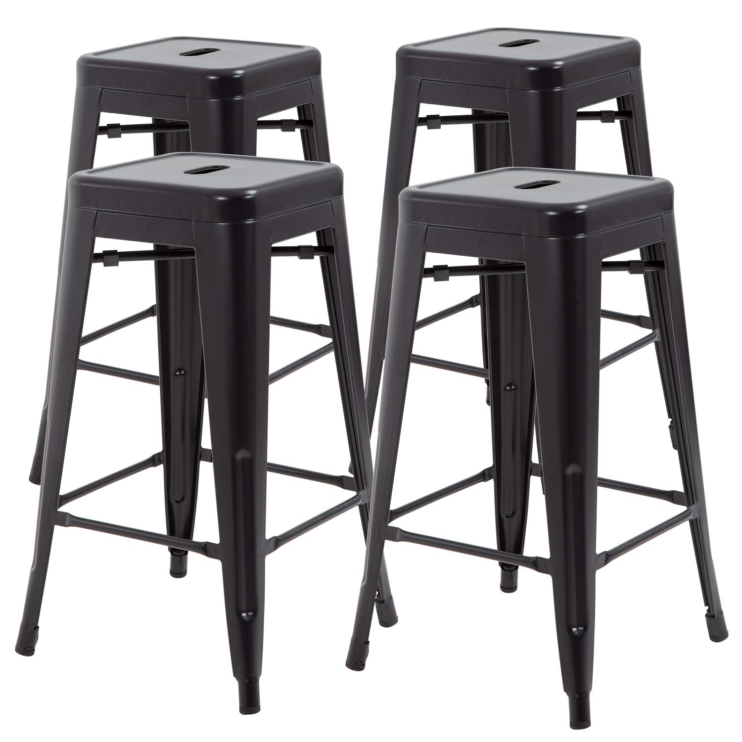 Vnewone 30 Inches Metal Bar Stools Set of 4 Counter Height Barstools Stackable Metal Chairs High Backless Dining Stool Bar Chair for Indoor Outdoor Patio Home Kitchen Black