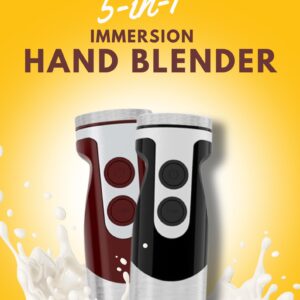 MegaWise Pro Titanium Reinforced 5 in1 Immersion Hand Blender, Powerful with 80% Sharper Blades, 12 Speed Corded Blender, Including 500ml Chopper, 600ml Beaker, Whisk and Milk Frother