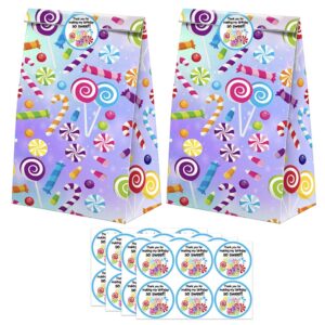 candyland goodie bags-24 pcs candy party favors bags with stickers, candy land goody gift treat bags candyland themed birthday party supplies