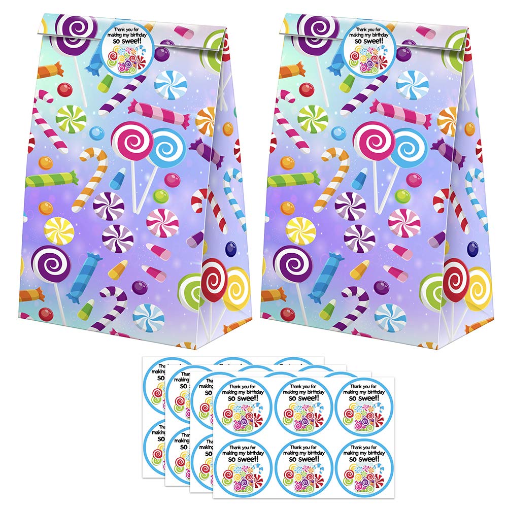 Candyland Goodie Bags-24 Pcs Candy Party Favors Bags with Stickers, Candy land Goody Gift Treat Bags Candyland Themed Birthday Party Supplies