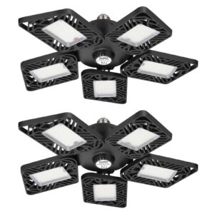 160w led garage light, super brightness(16000lm) garage light with 5 deformable led panels, 6000k daylight led garage ceiling lights, easy-installation led lights for garage,workshop,warehouse(2 pack)