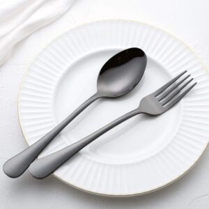 Black Salad Forks Set for 8, Stainless Steel 6.8-Inch Dessert Fork 8-Piece, Mirror Polished, Dishwasher Safe