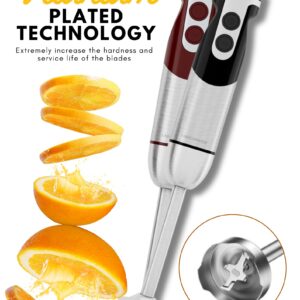 MegaWise Pro Titanium Reinforced 5 in1 Immersion Hand Blender, Powerful with 80% Sharper Blades, 12 Speed Corded Blender, Including 500ml Chopper, 600ml Beaker, Whisk and Milk Frother