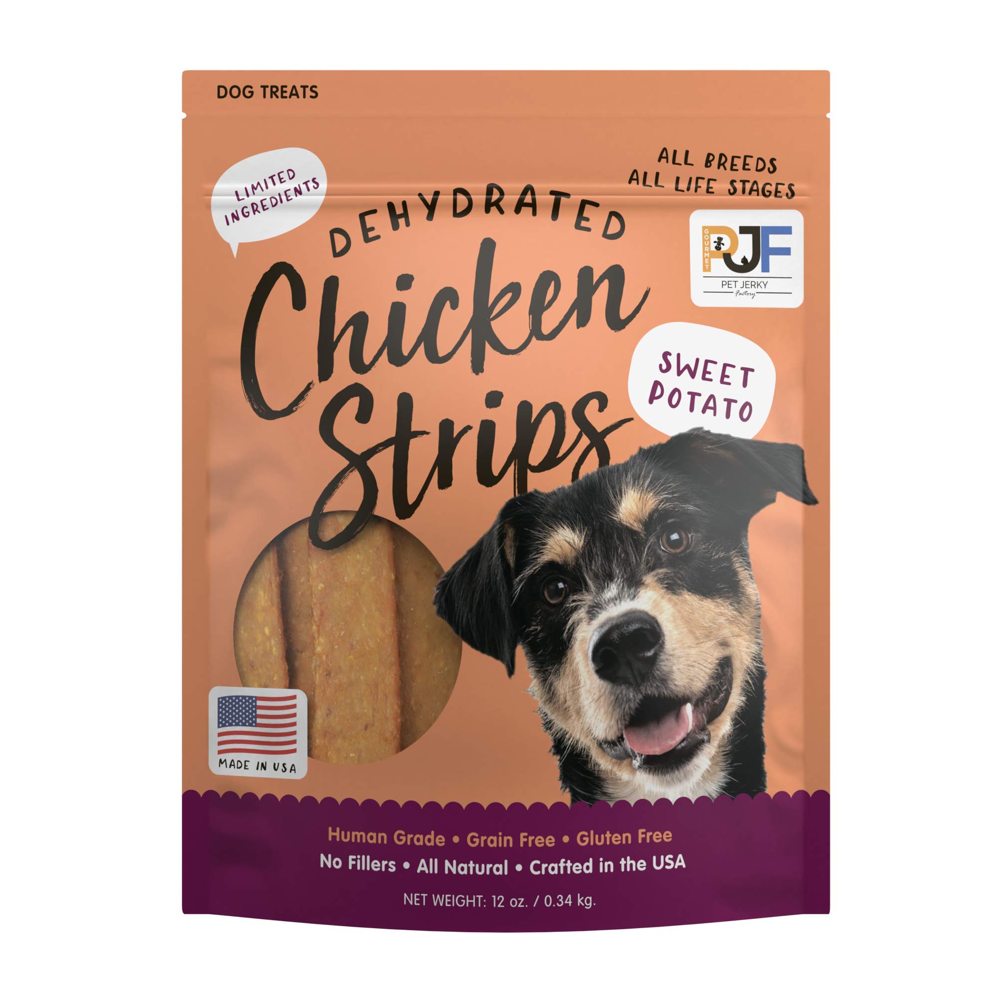 Pet Jerky Factory Premium Chicken and Sweet Potato 12 oz. Dog Jerky Treats | 100% Human Grade | USA Made | High Protein | Grain Free | Limited Ingredients | BHA-BHT Free | Soft-Tender