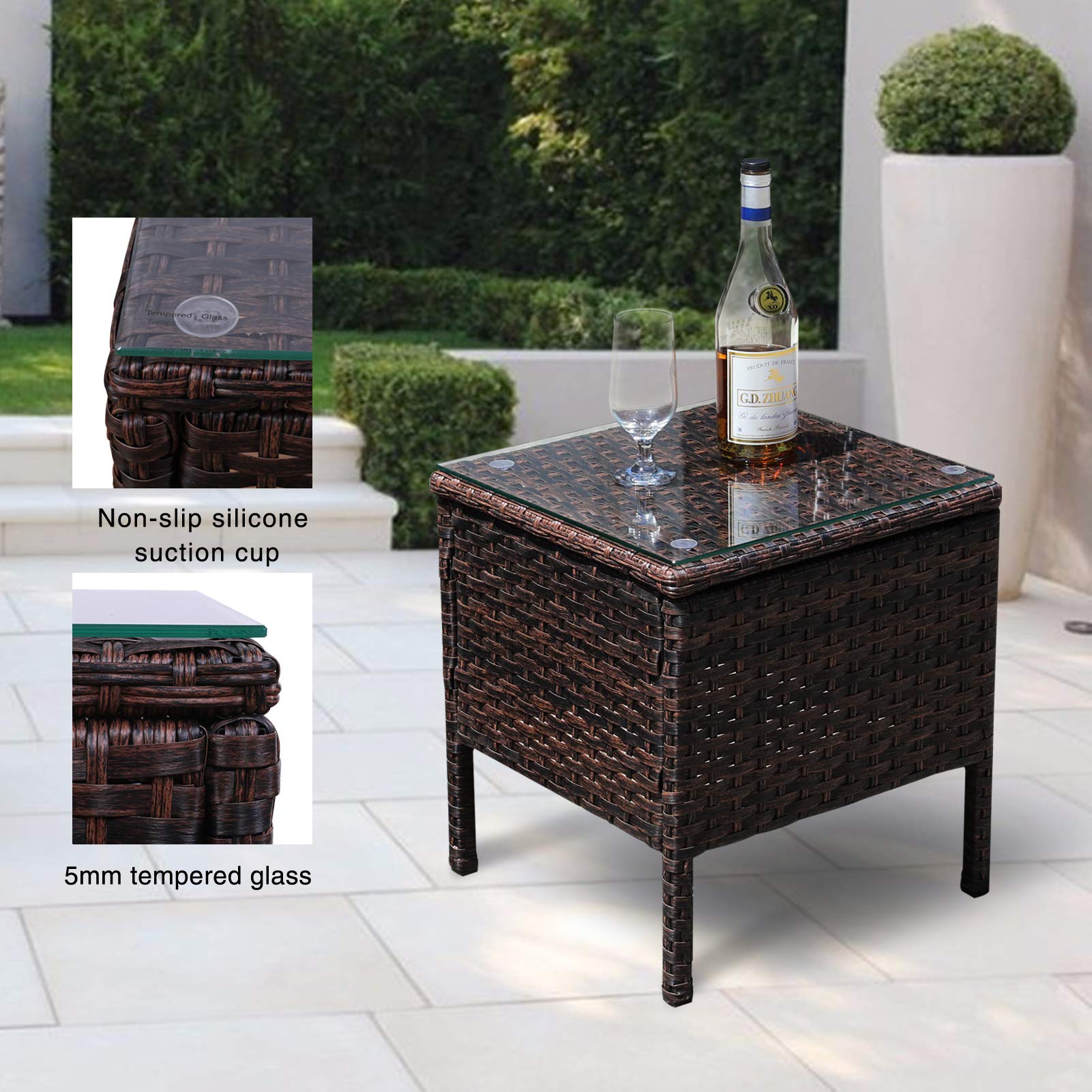 Outraveler 3 Piece Outdoor Rattan Patio Porch Furniture Sets,Wicker Chairs with Table,Garden Lawn Pool,Brown