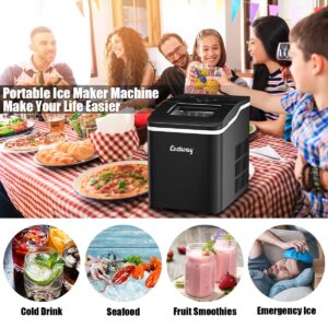 COSTWAY Ice Maker for Countertop, Bullet Ice Cubes Ready in 8 Mins, 26Lbs/24H Ice Machine with Self-Cleaning Function, Scoop and Removable Basket, Black