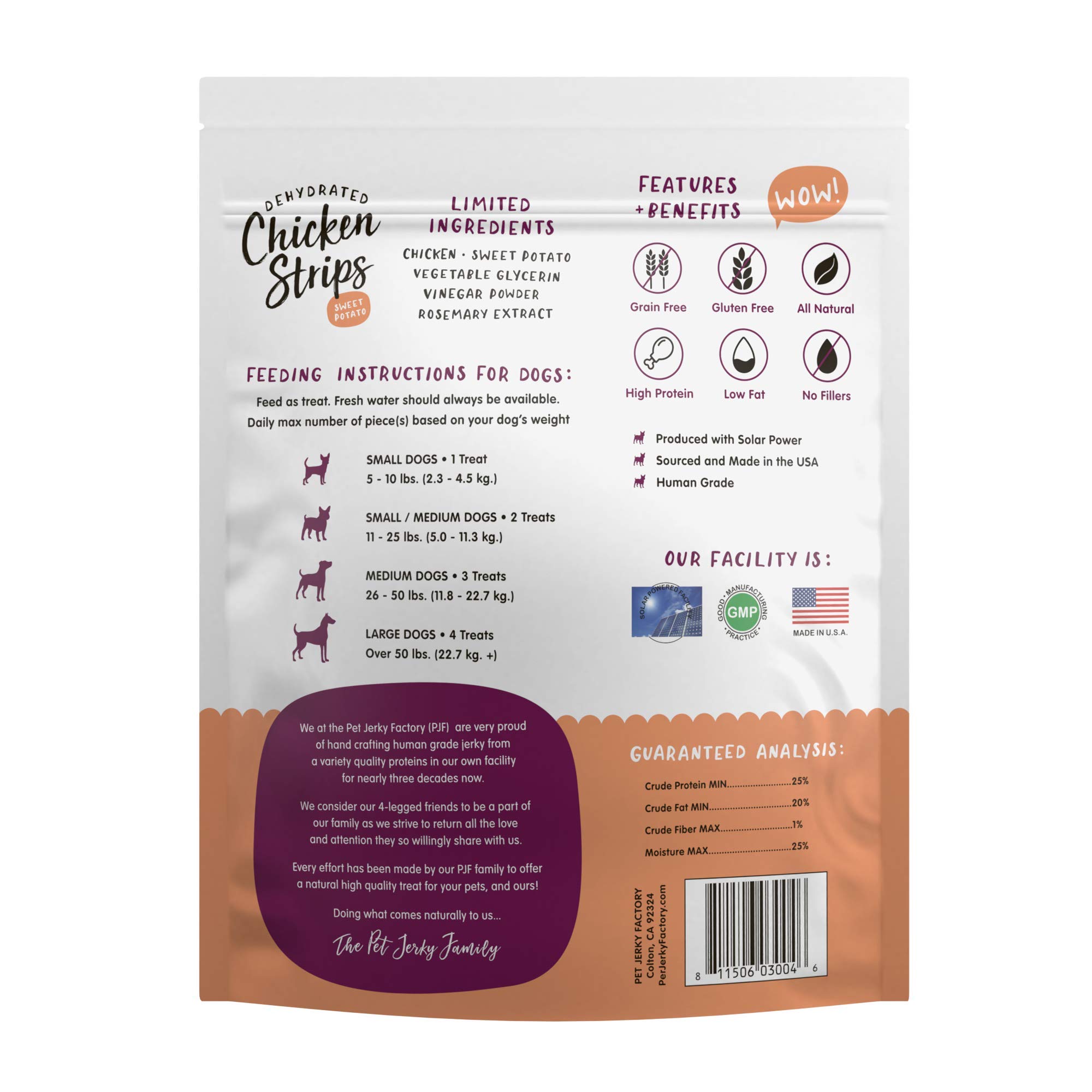 Pet Jerky Factory Premium Chicken and Sweet Potato 12 oz. Dog Jerky Treats | 100% Human Grade | USA Made | High Protein | Grain Free | Limited Ingredients | BHA-BHT Free | Soft-Tender